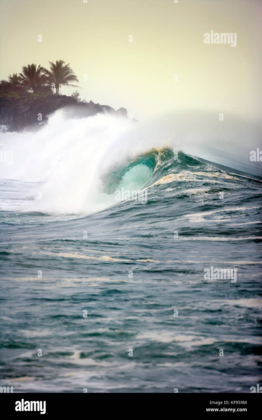 USA, Hawaii, Oahu, powerful breaking wave in the ocean at Waimea Bay ...