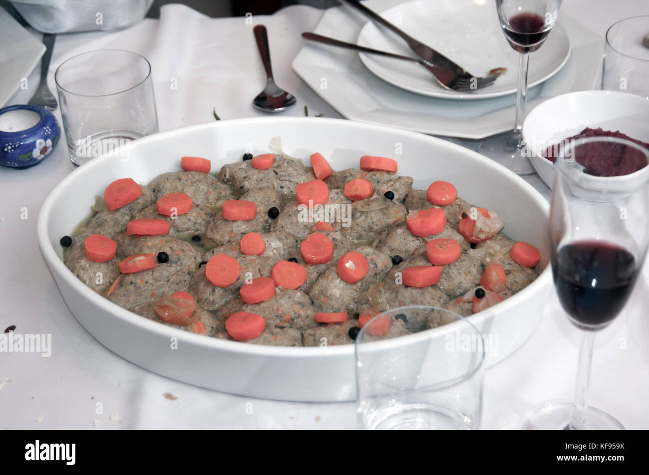 Gefilte Fish, stuffed fish, a traditional jewish dish, eaten mainly ...