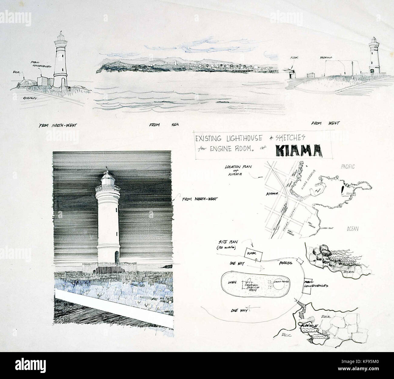 Existing Lighthouse and sketches for Engine Room at Kiama, 1915 Stock ...