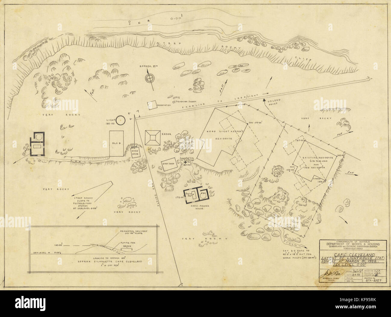 Cape Cleveland Lighthouse Layout of Lighthouse Station, 1952 Stock ...