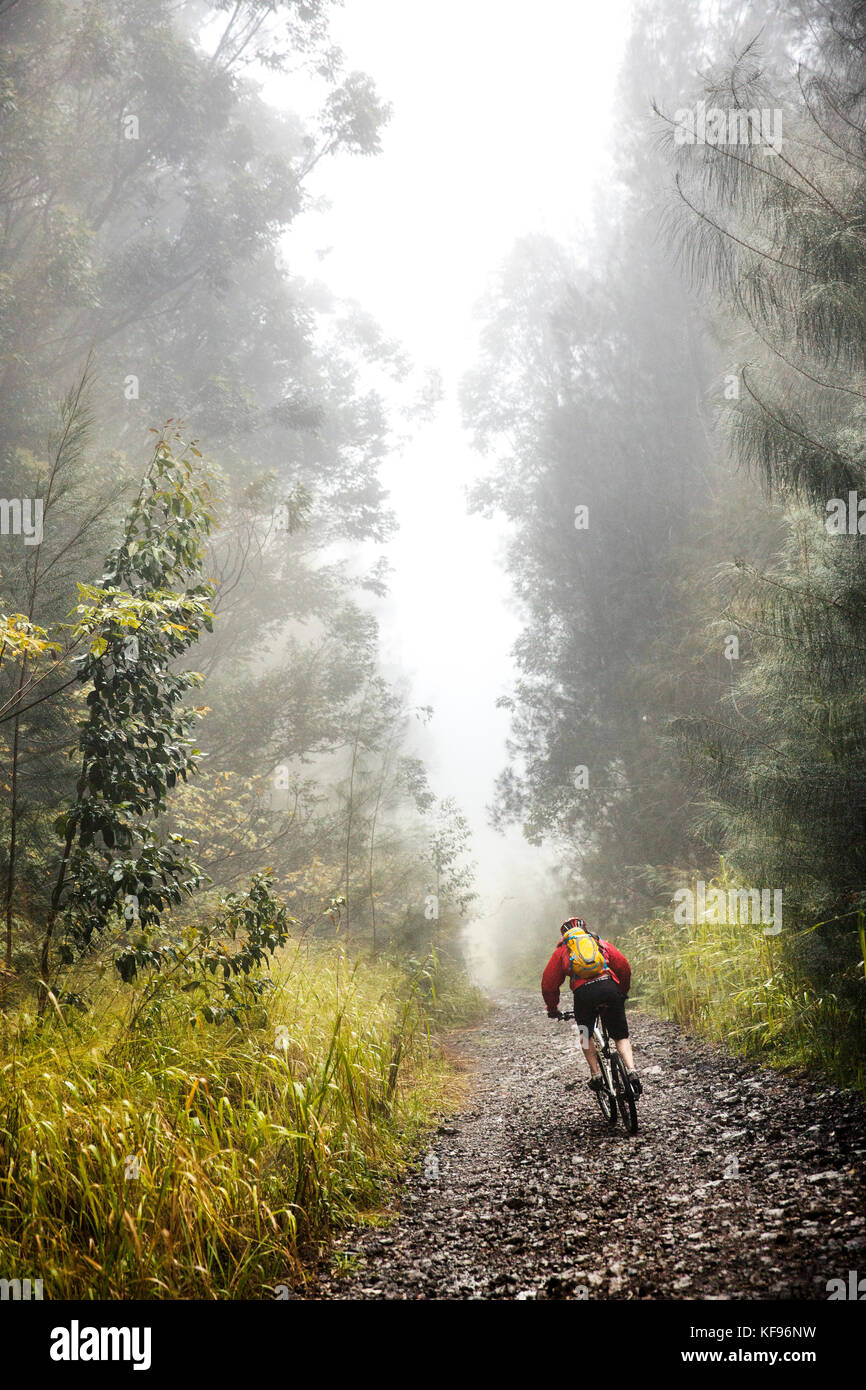 USA, Hawaii, The Big Island, journalist Daniel Duane mountain bikes ...