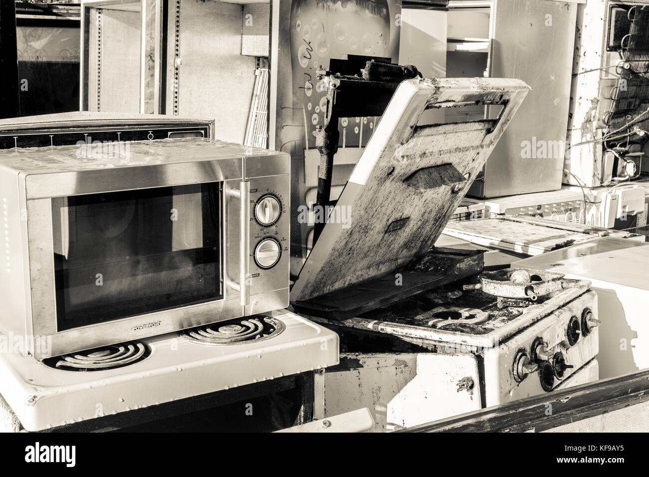 Broken electrical and white goods in recycling center, Ireland Stock ...