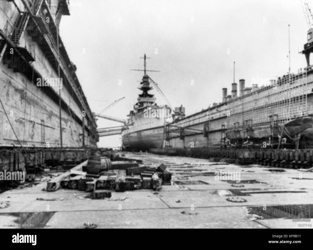 British Warship inside Admiralty IX Floating Doc Sept 1941 Stock Photo ...