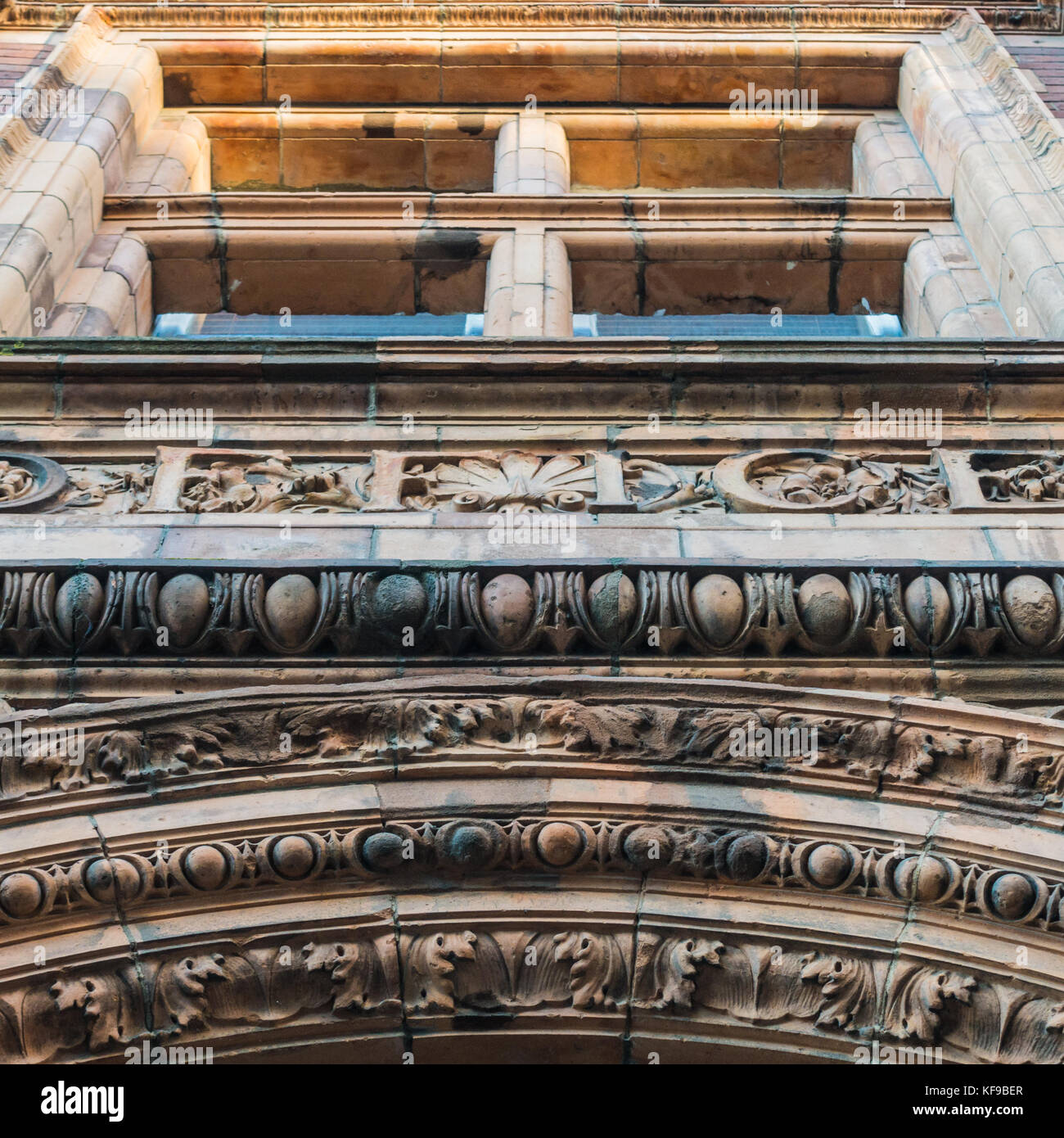 A shot of an ornate stone molding on a building in Southampton ...