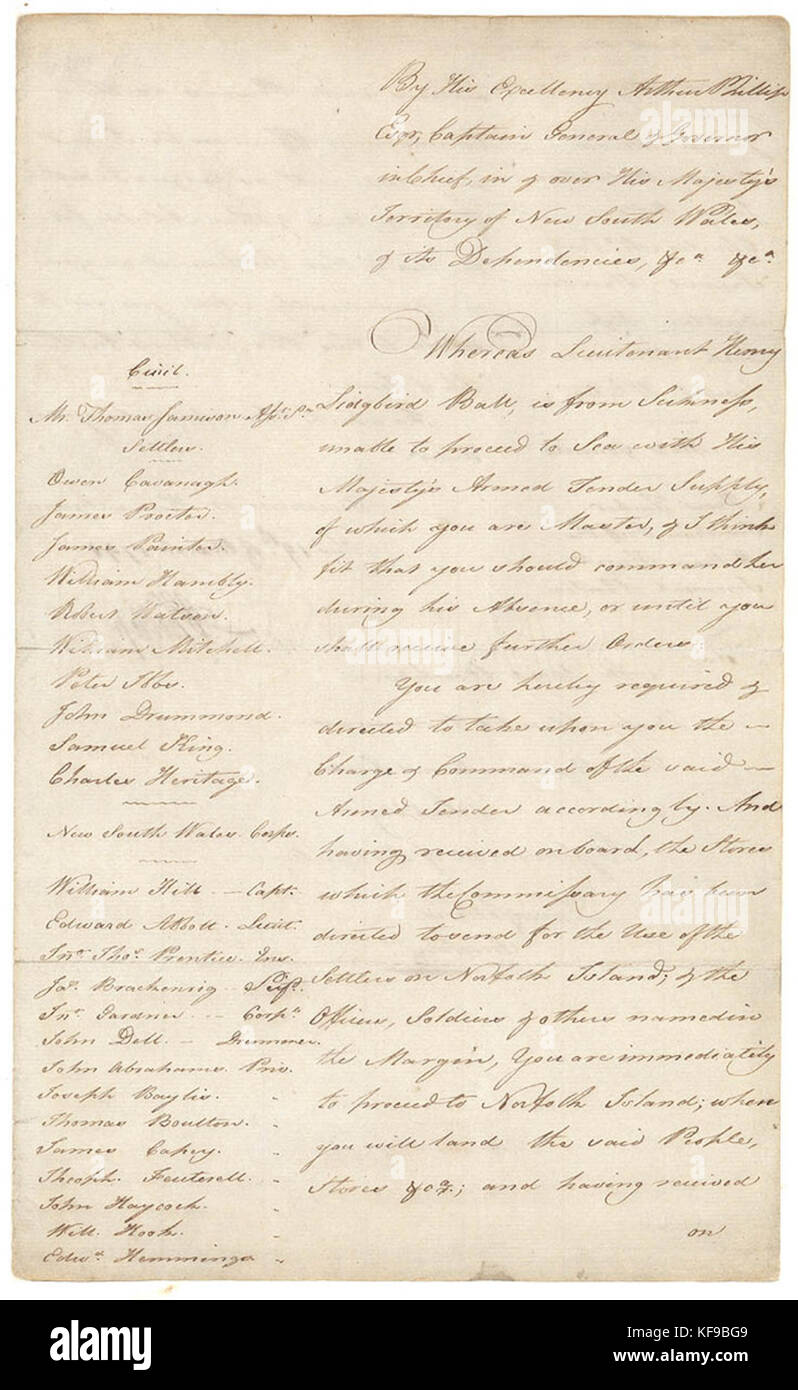 820575 Document signed by Governor Arthur Phillip Government House ...