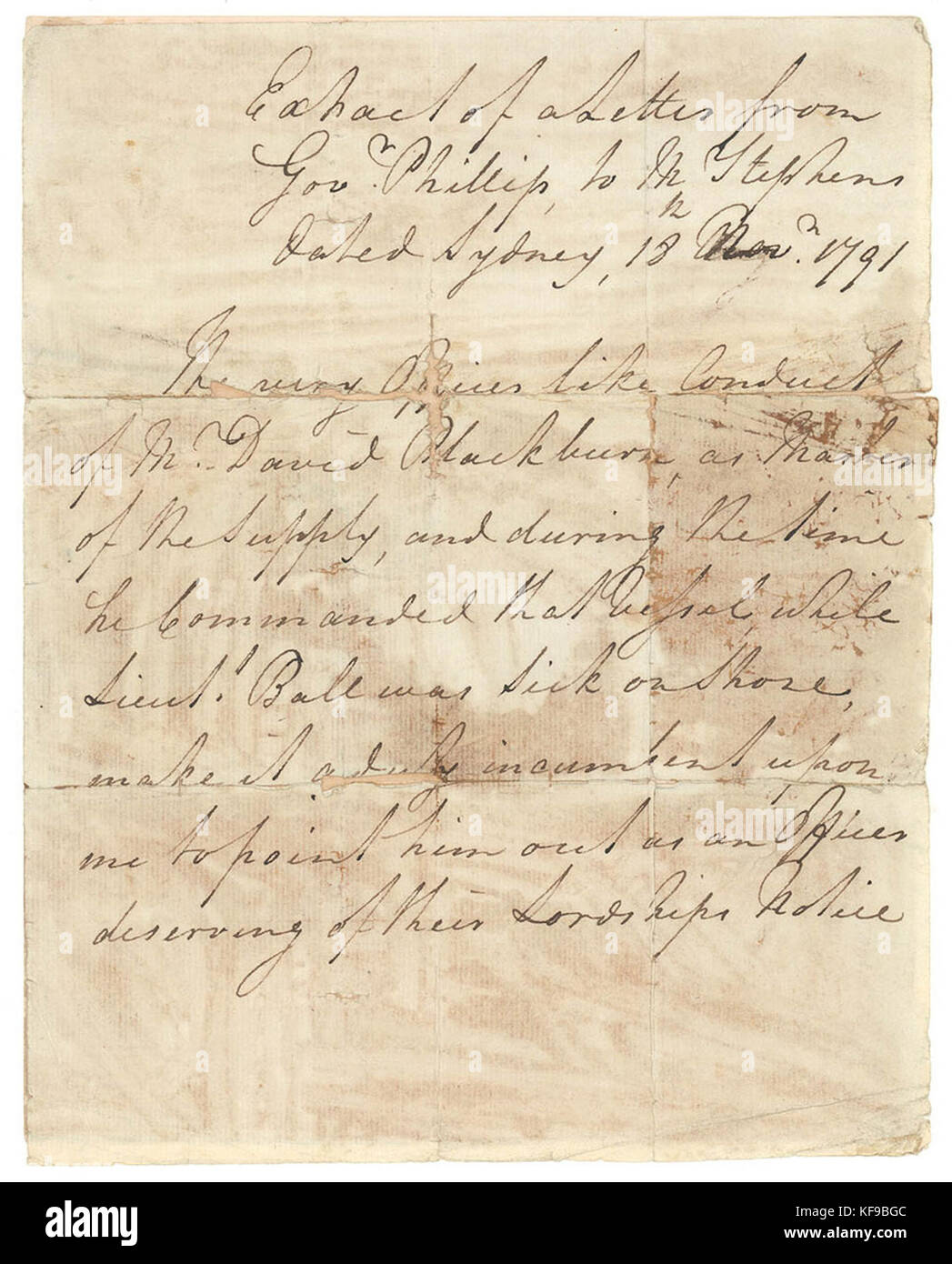 This document contains an extract of a letter from Governor Arthur ...