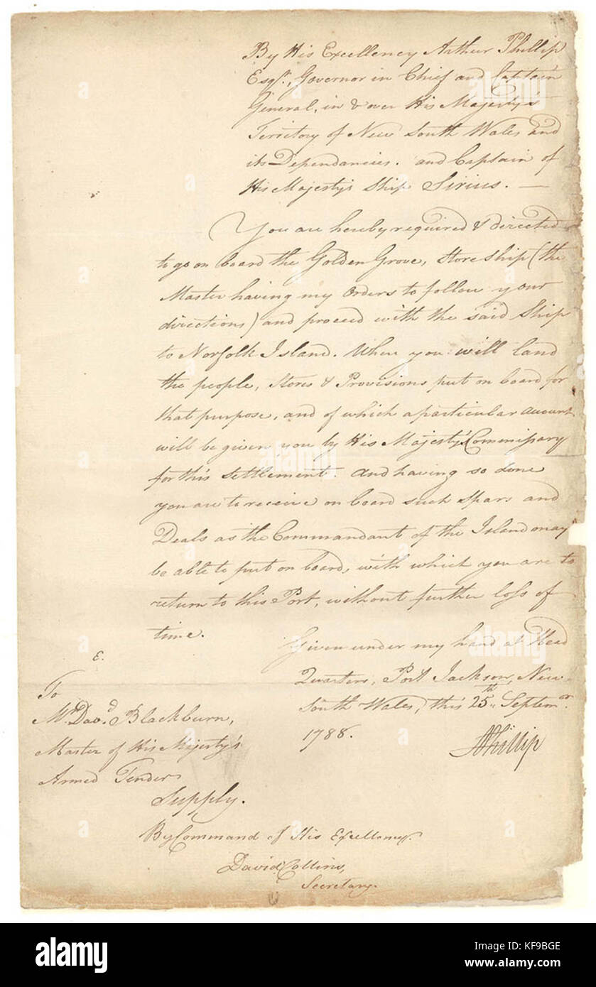 820573 Document signed by Governor Arthur Phillip Port Jackson 25 Sept ...