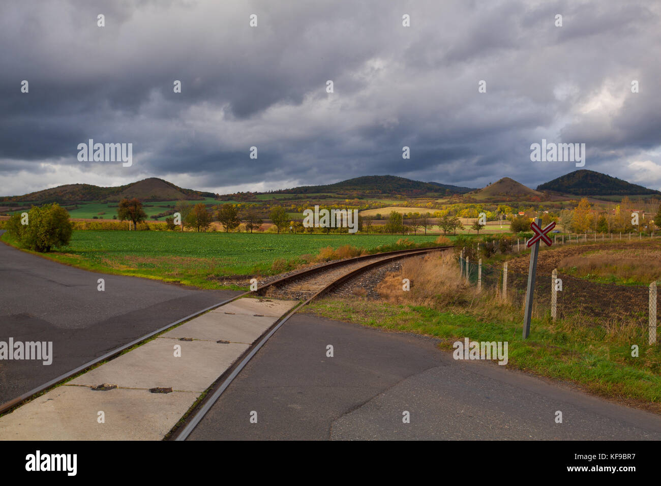 Single railway track in Rana, Central Bohemian Highlands, Czech ...