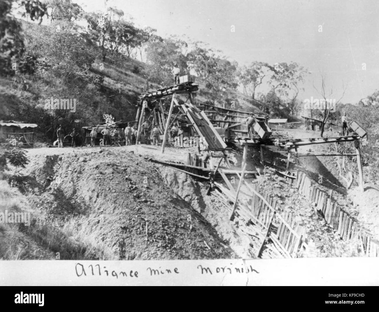 Alliance Mine in operation at Morinish, Queensland, circa 1890 Stock ...