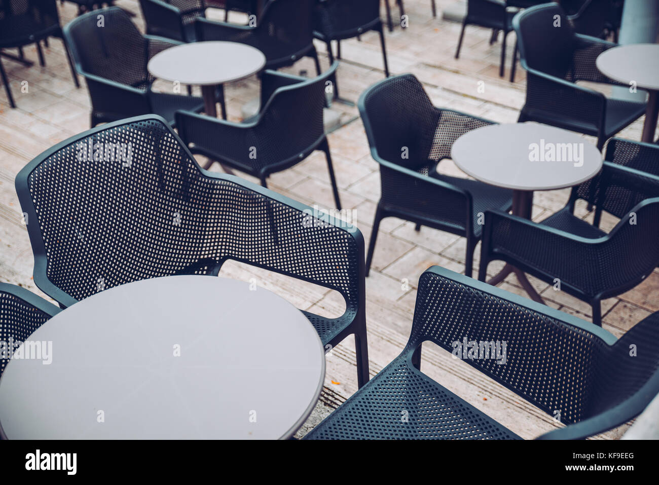 modern empty cafe exterior outside plastic tables Stock Photo - Alamy