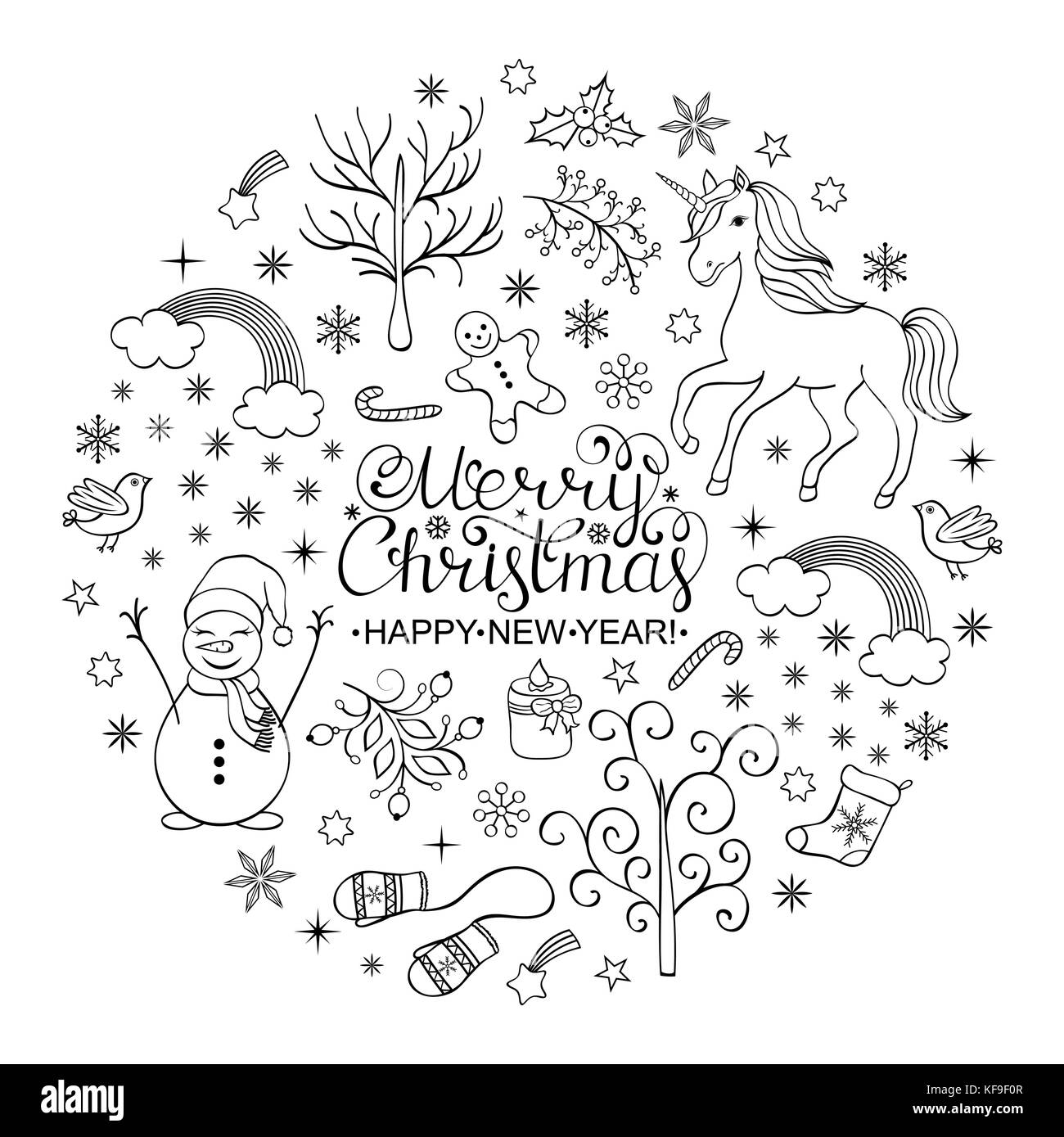 Christmas gingerbread pattern on Black and White Stock Photos & Images ...
