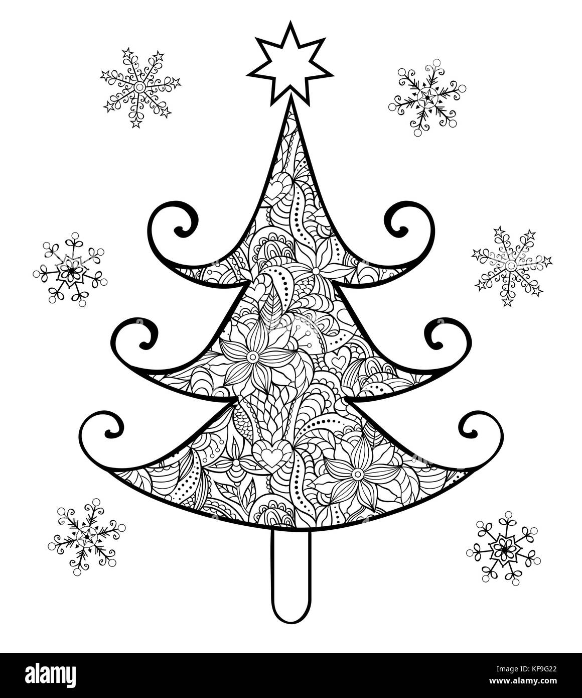 Contour illustration christmas tree Black and White Stock Photos ...
