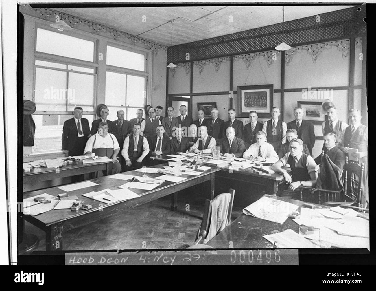 A historical image showing a meeting of the Miners Federation at Rawson ...
