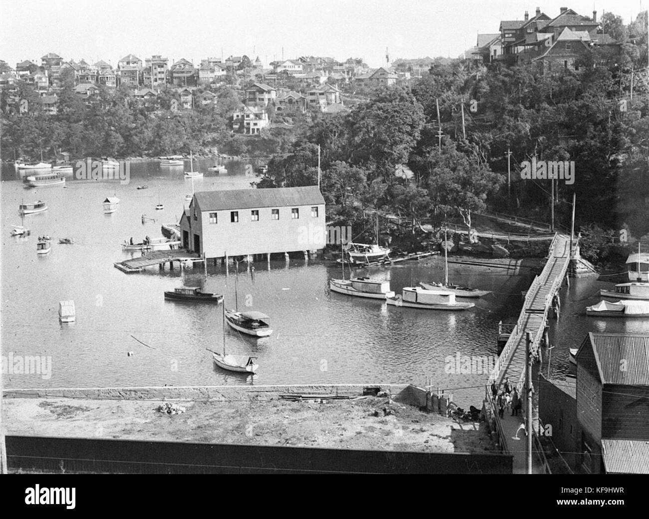 This aerial view captures a part of Mosman Bay and the Bolivia Bridge ...