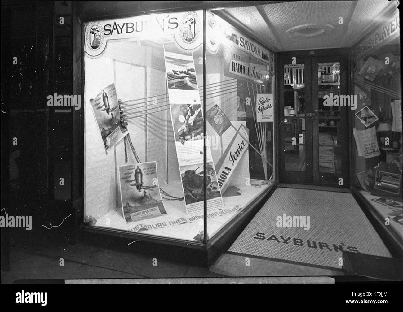 13313 Sayburns Music Store window display Stock Photo - Alamy