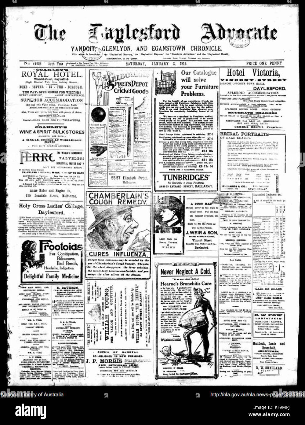 Daylesford Advocate 3 January 1914 Stock Photo - Alamy