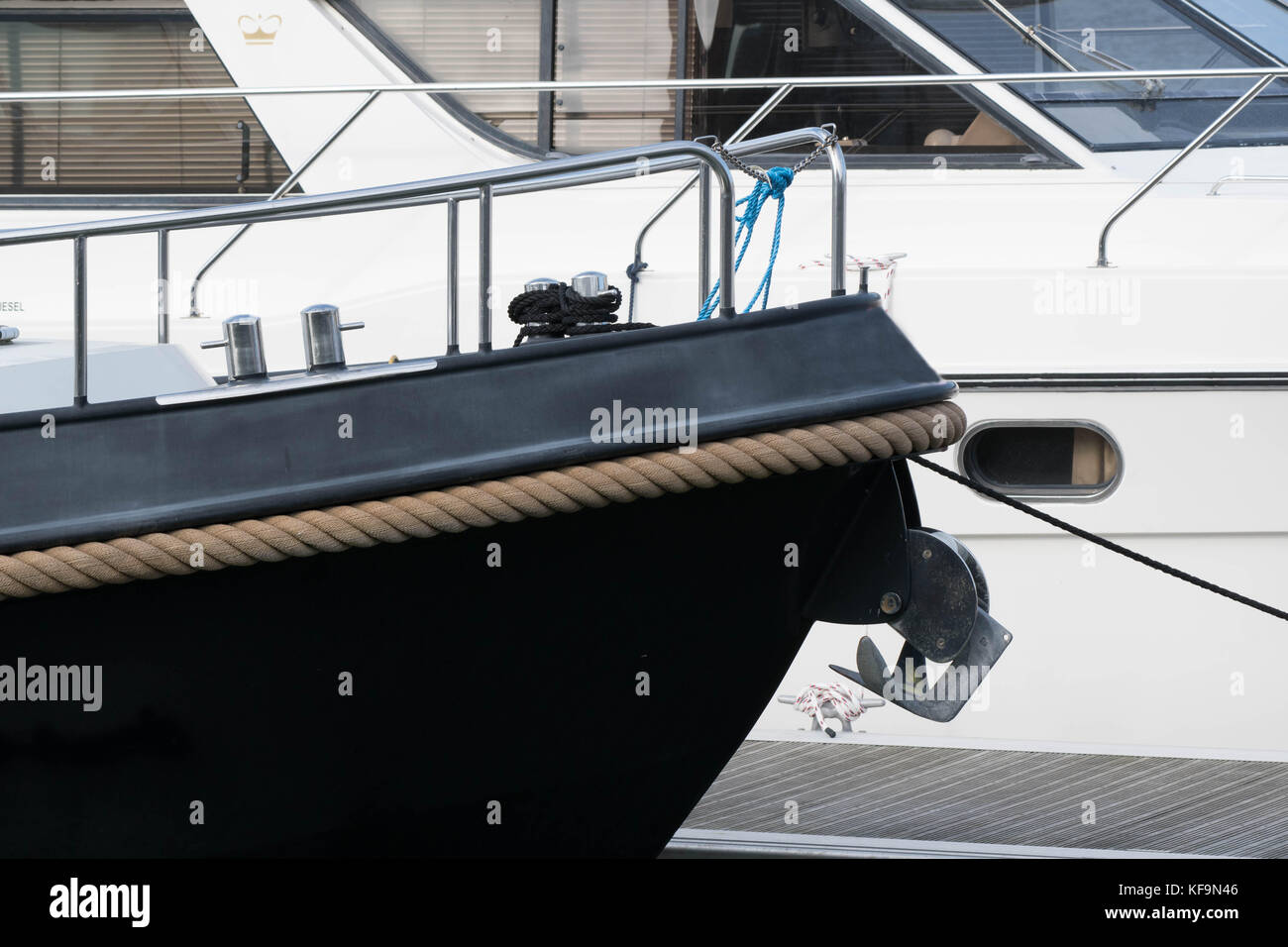 A rope fender round a boat on a pontoon Stock Photo - Alamy