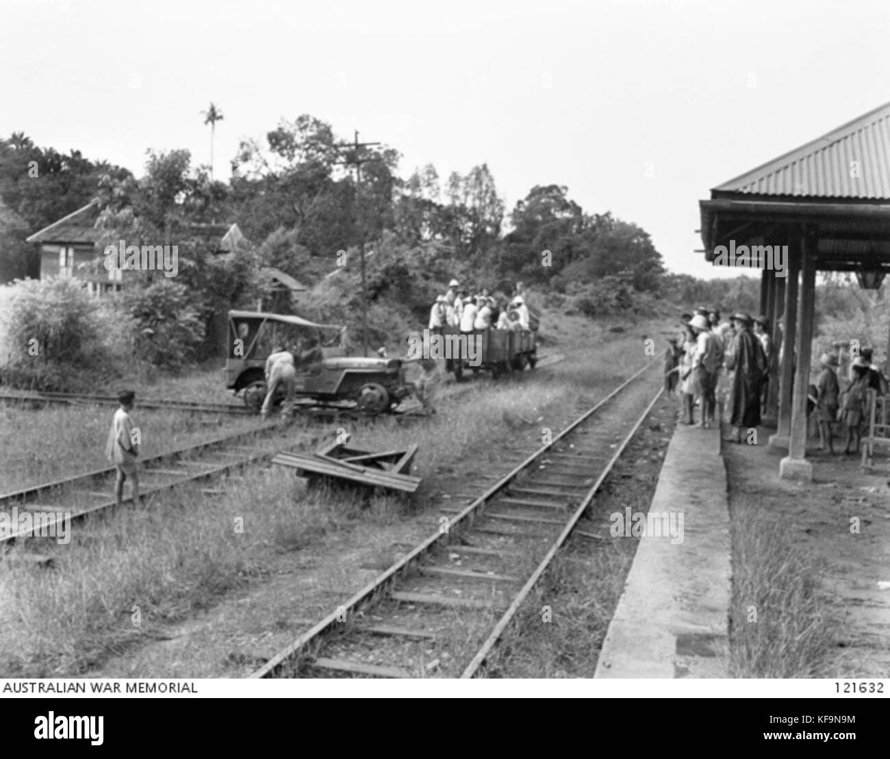 Jeep train at Kinarut station on the Jesselton to Papar railway line ...