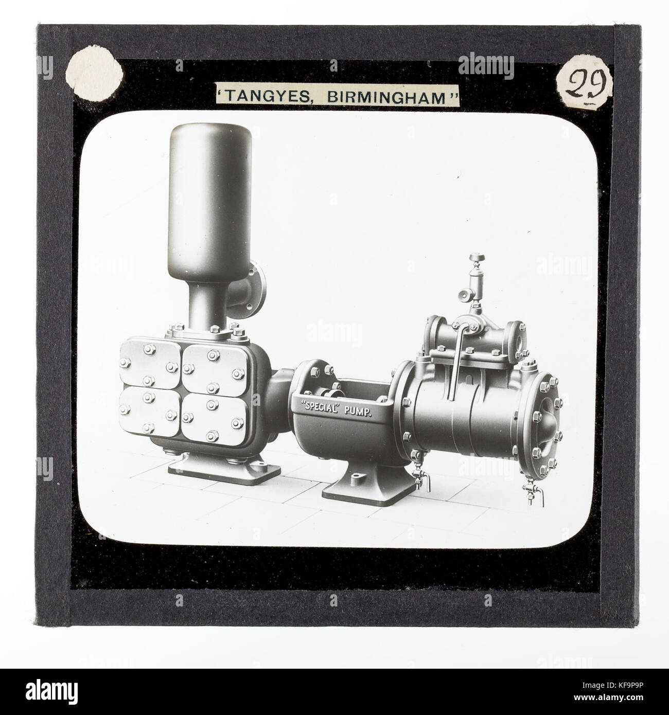 A lantern slide showcasing the Tangyes Ltd steam-powered Simplex Double ...