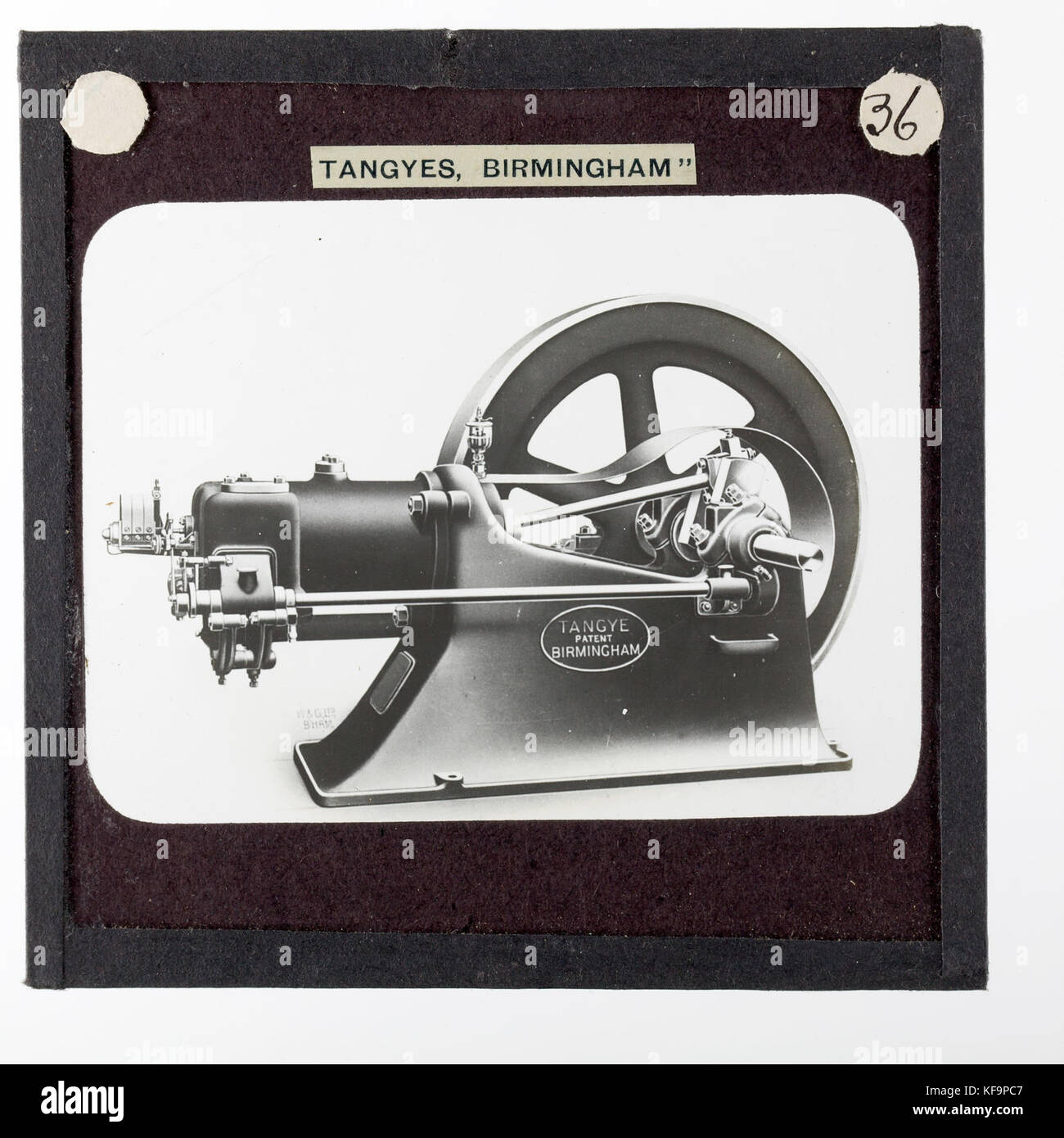 This lantern slide from circa 1910 depicts a gas engine, showcasing the ...
