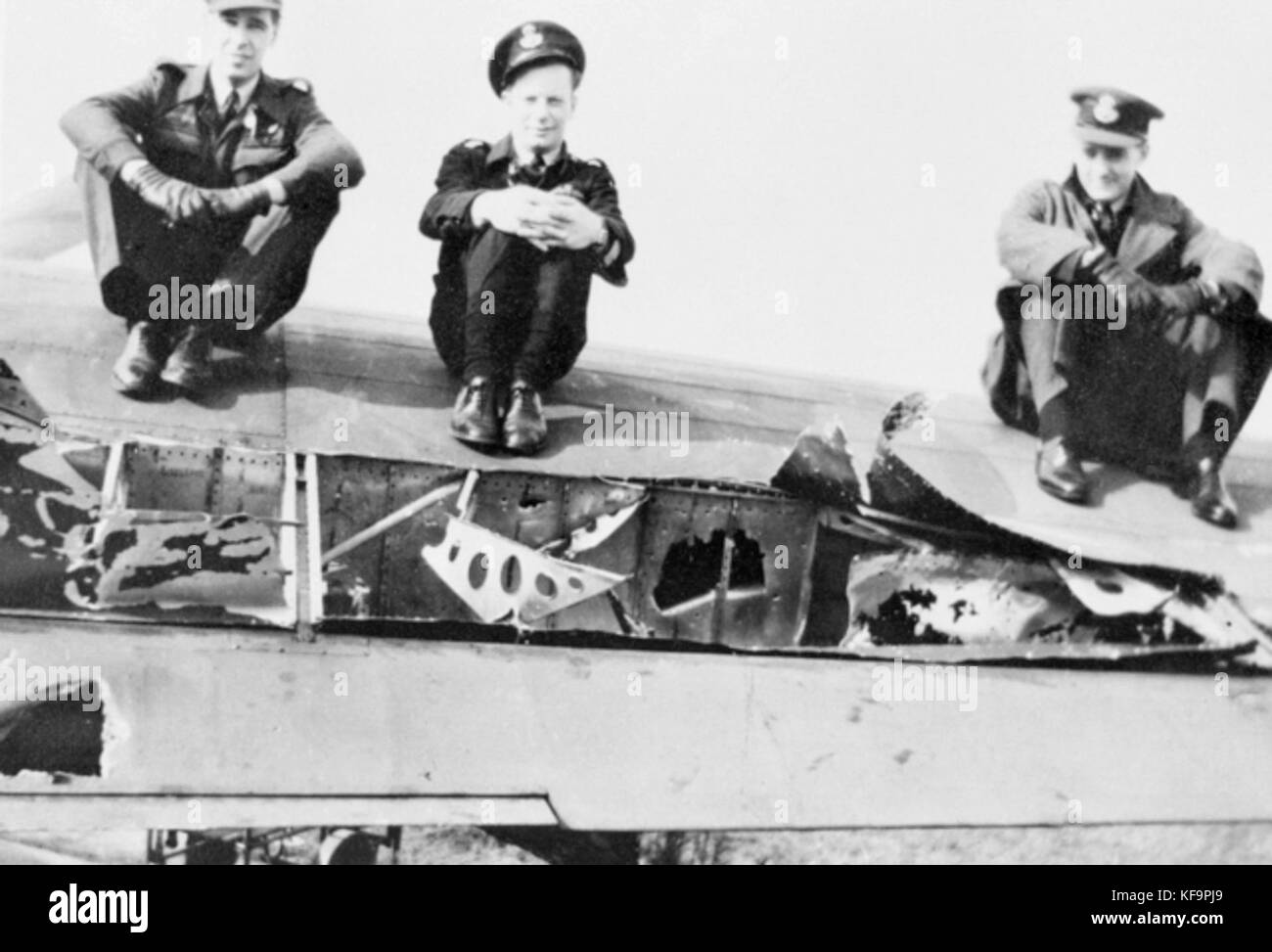 Flight Lieutenant Constable RAAF of 78 Squadron RAF with damaged ...