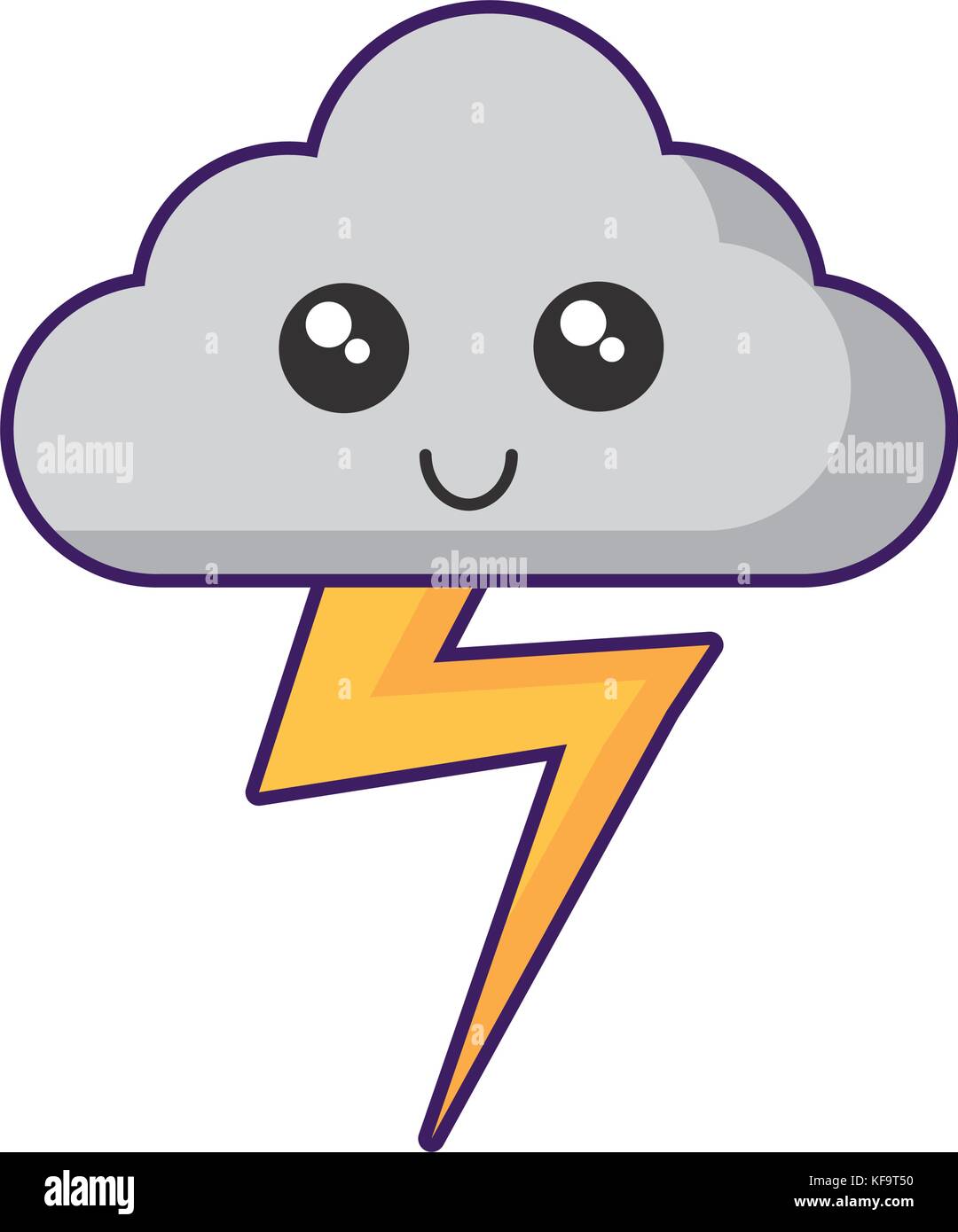 kawaii cloud and thunder icon over white background vector illustration ...