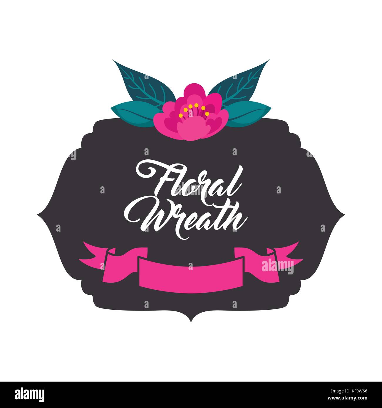 floral wreath badge ribbon flower decoration vector illustration Stock ...