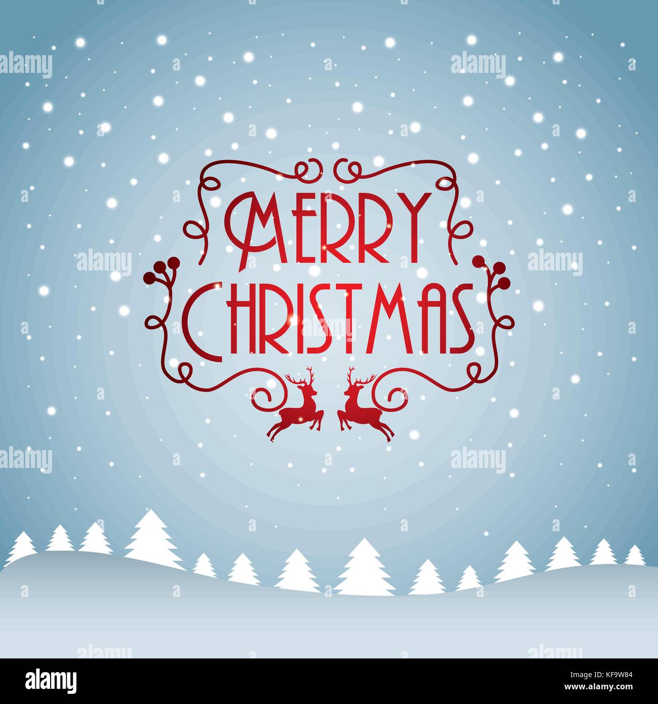 merry christmas card tree pine snow falling text decoration vector ...