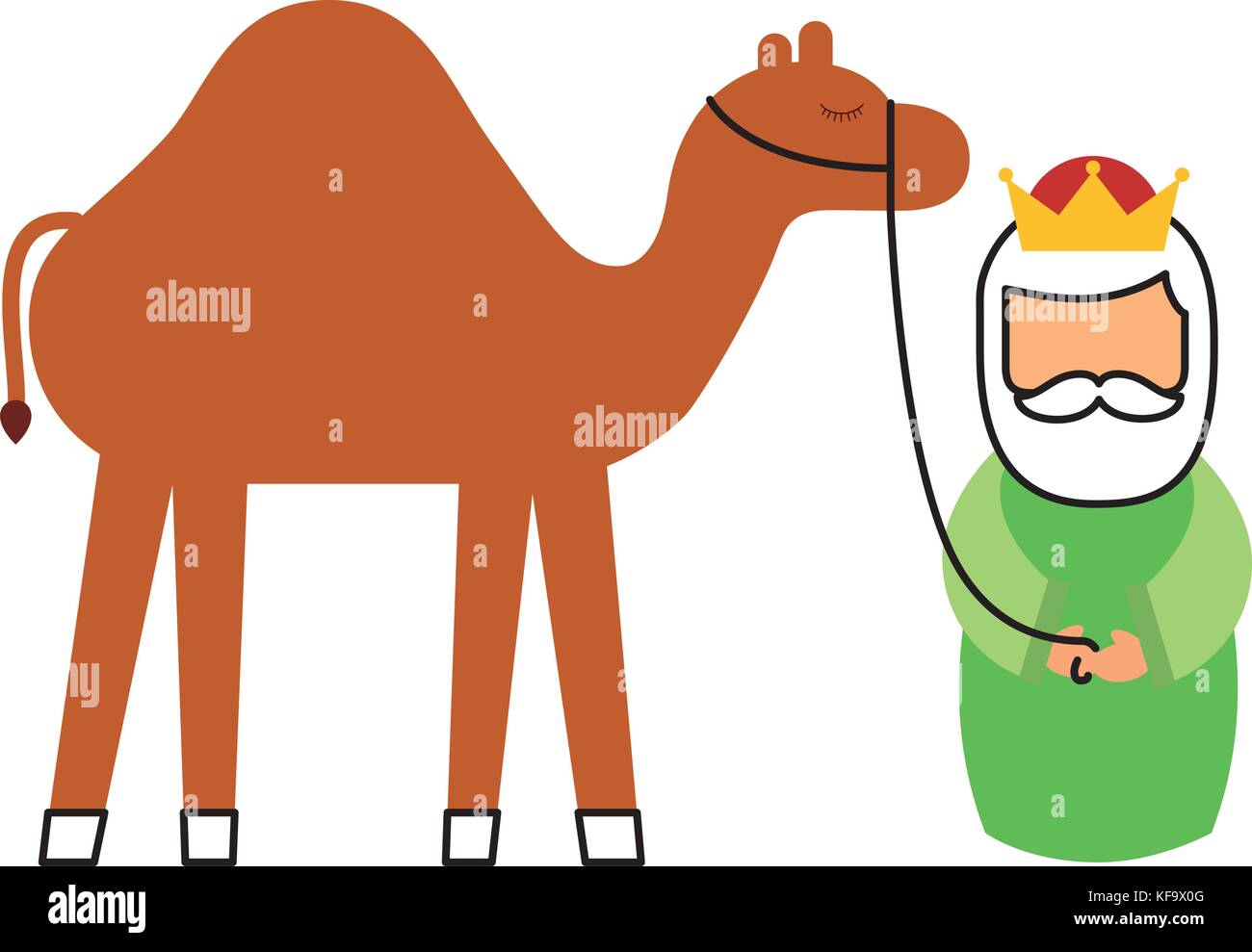 cartoon wise king with camel manger traditional vector illustration ...