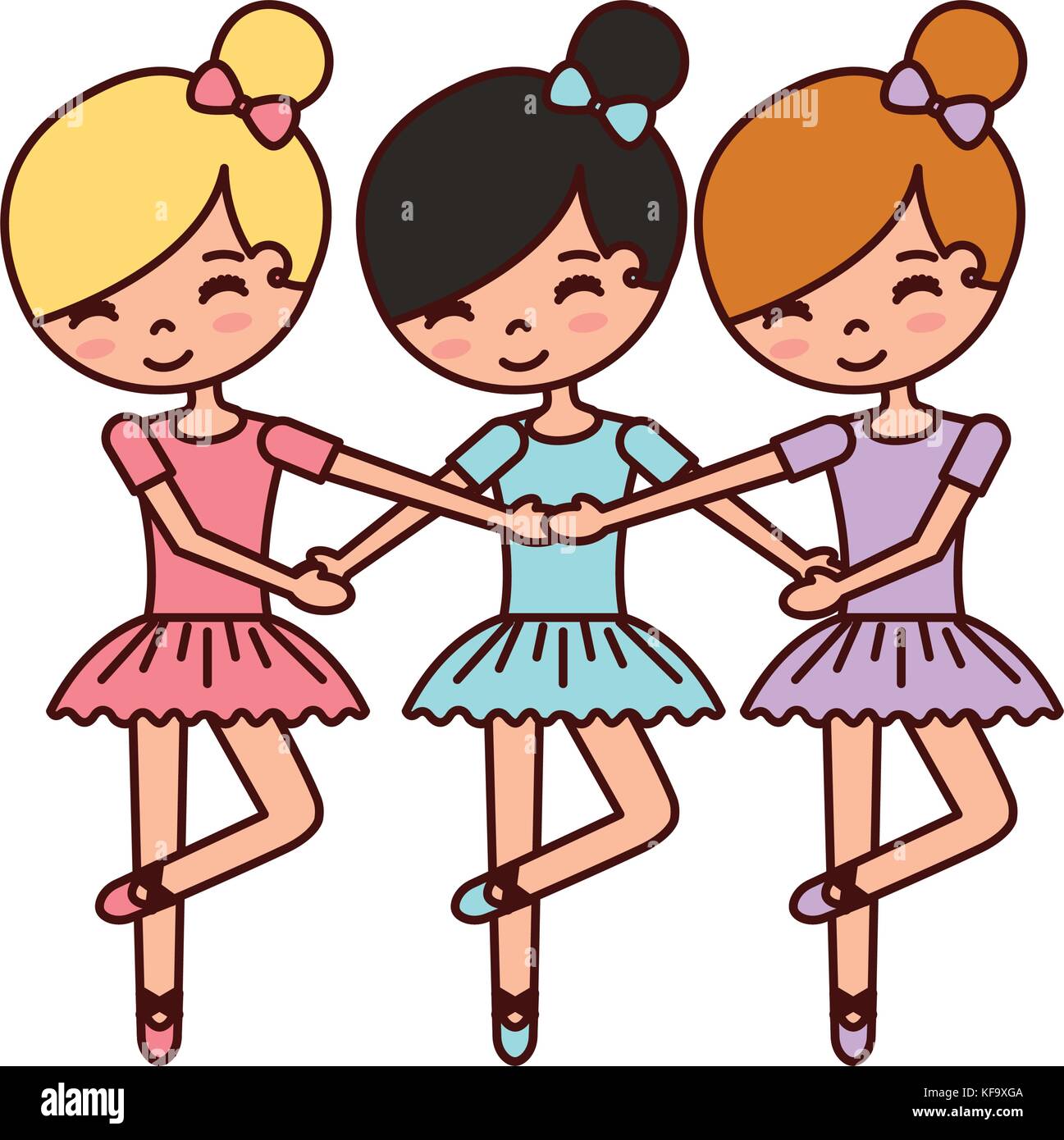 three girls dancing ballet classic practice vector illustration Stock ...