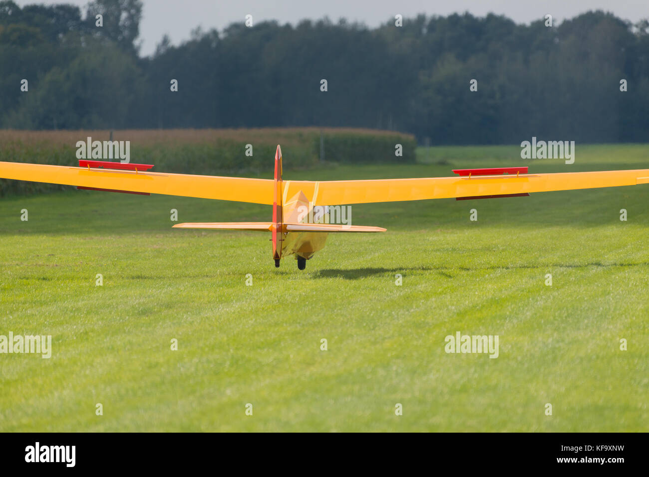 Yellow glider in landing Stock Photo - Alamy