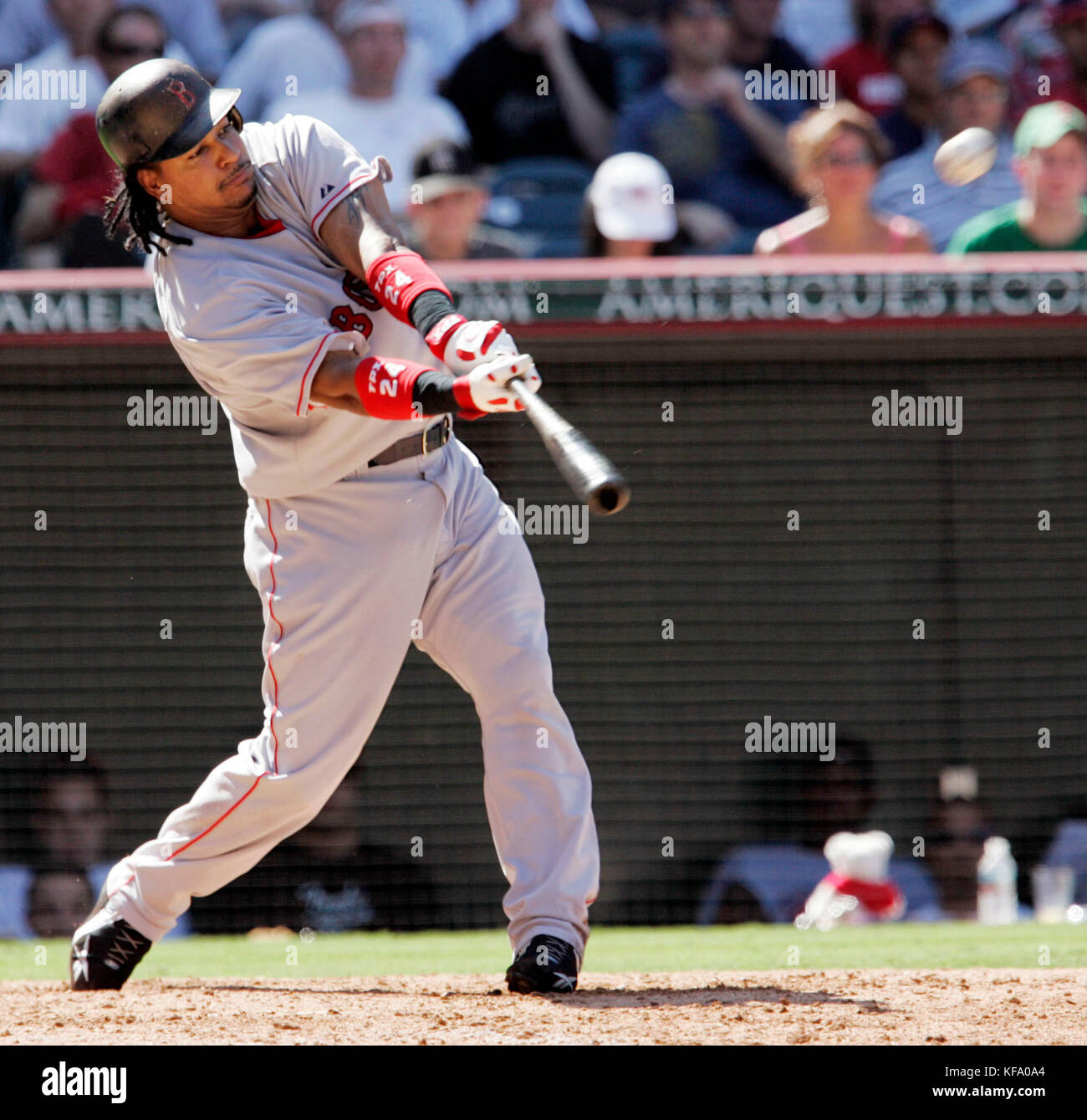 Boston Red Sox's Manny Ramirez watches his two-run home run off Los ...