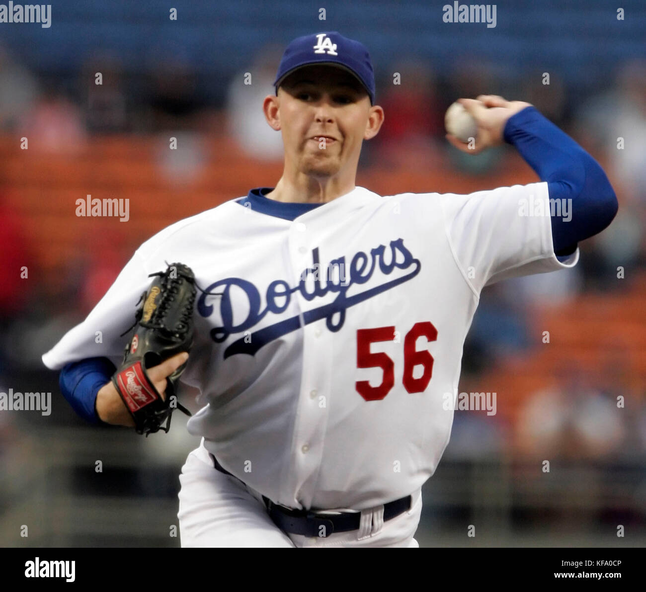 Los Angeles Dodgers pitrcher Derek Thompson throws against the ...