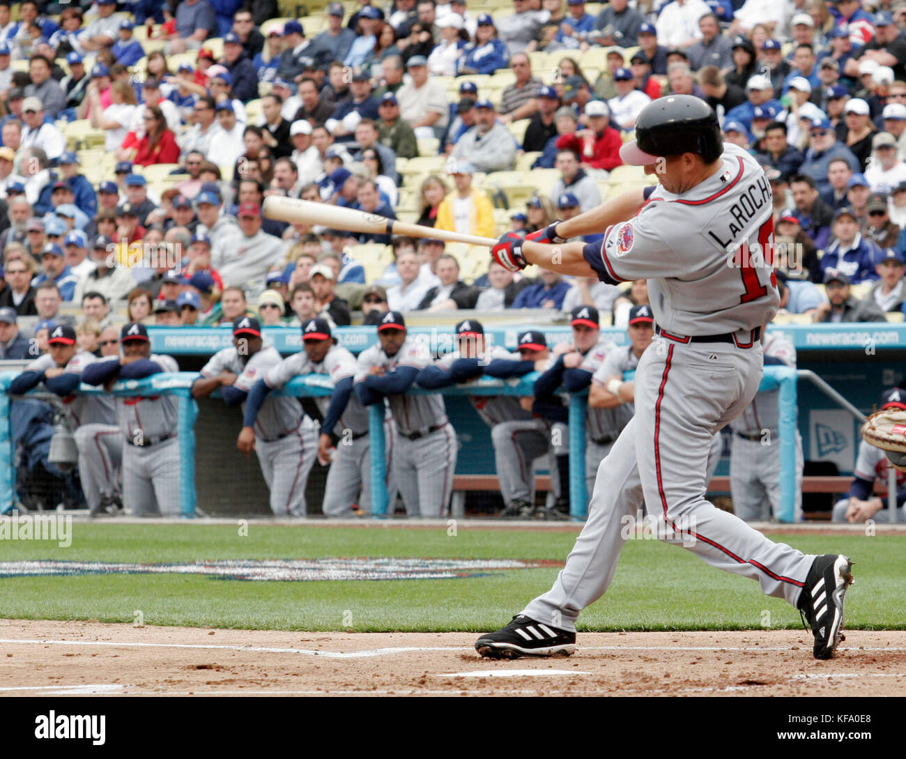 Atlanta Braves' Adam LaRoche hits a three-run homer off Los Angeles ...