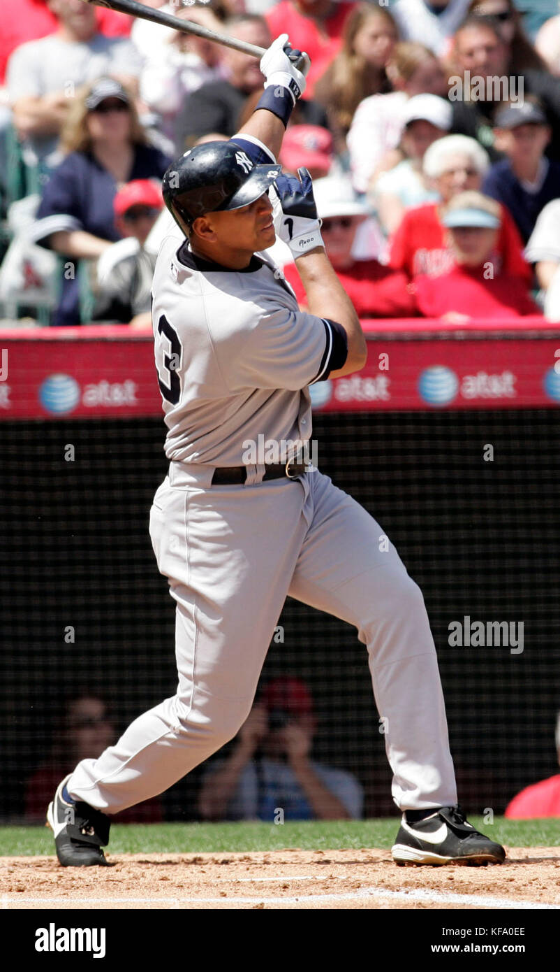 New York Yankees' Alex Rodriguez watches his home run off Los Angeles ...