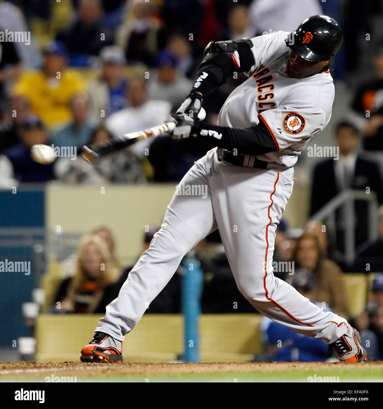 San Francisco Giants' Barry Bonds hits a double in the ninth inning off ...