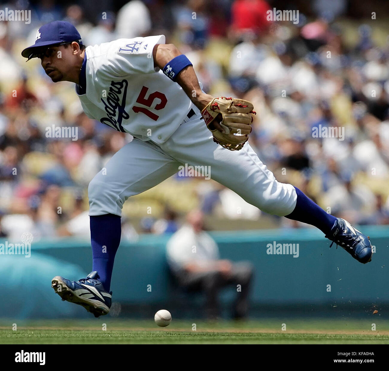 Los Angeles Dodgers shortstop Rafael Furcal can't field an infield hit ...