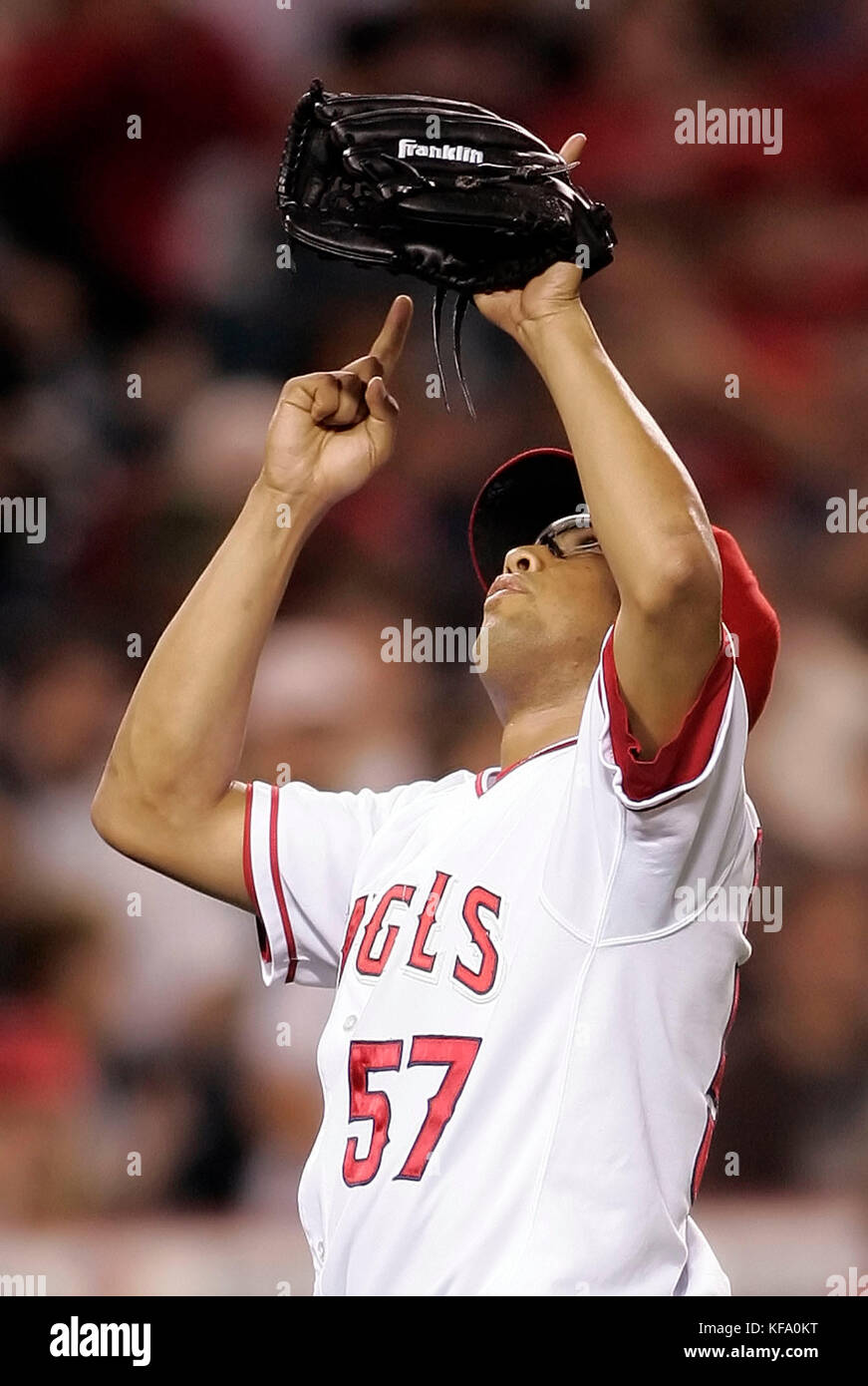 Los Angeles Angels relief pitcher Francisco Rodriguez points skyward ...