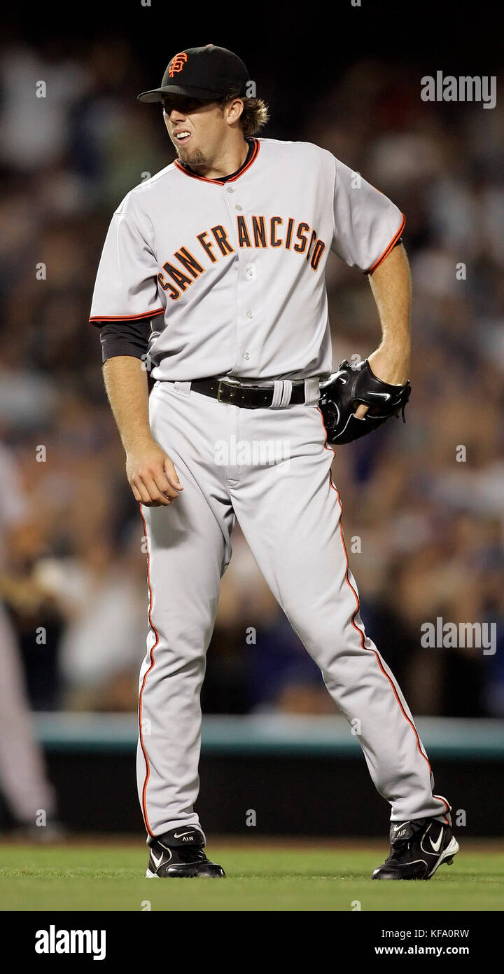San Francisco Giants relief pitcher Jeremy Accardo reacts after giving ...