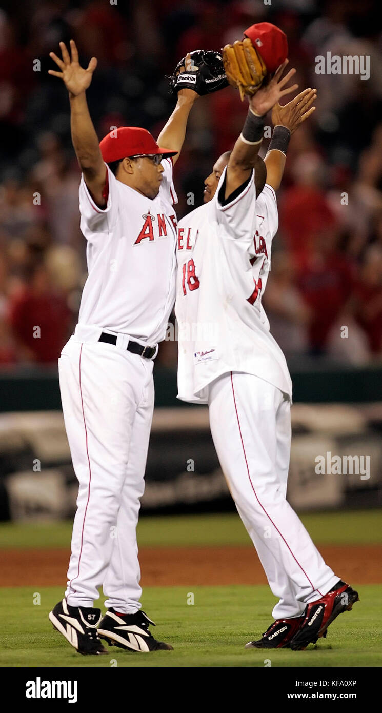 Los Angeles Angels relief pitcher Francisco Rodriguez, left, celebrates ...