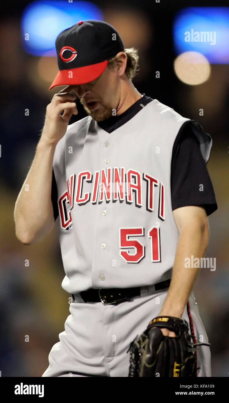 Cincinnati Reds pitcher Ryan Franklin walks off the mound after giving ...
