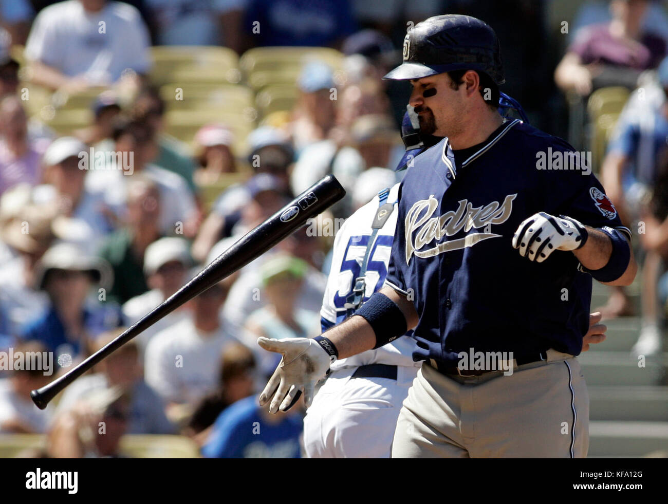 San Diego Padres' Adrian Gonzalez flips his bat after striking out ...