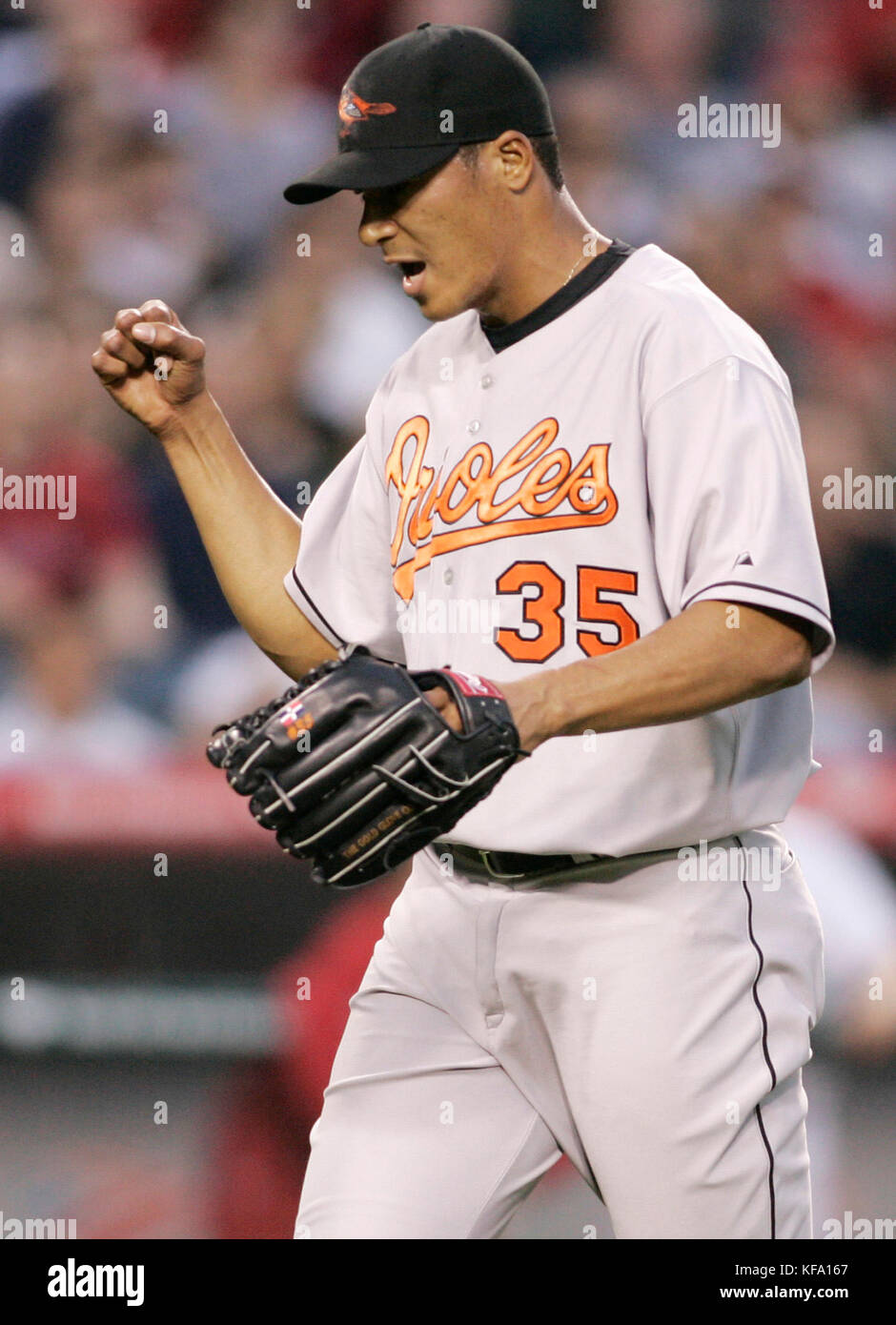 Baltimore Orioles pitcher Daniel Cabrera pumps his fist after getting ...