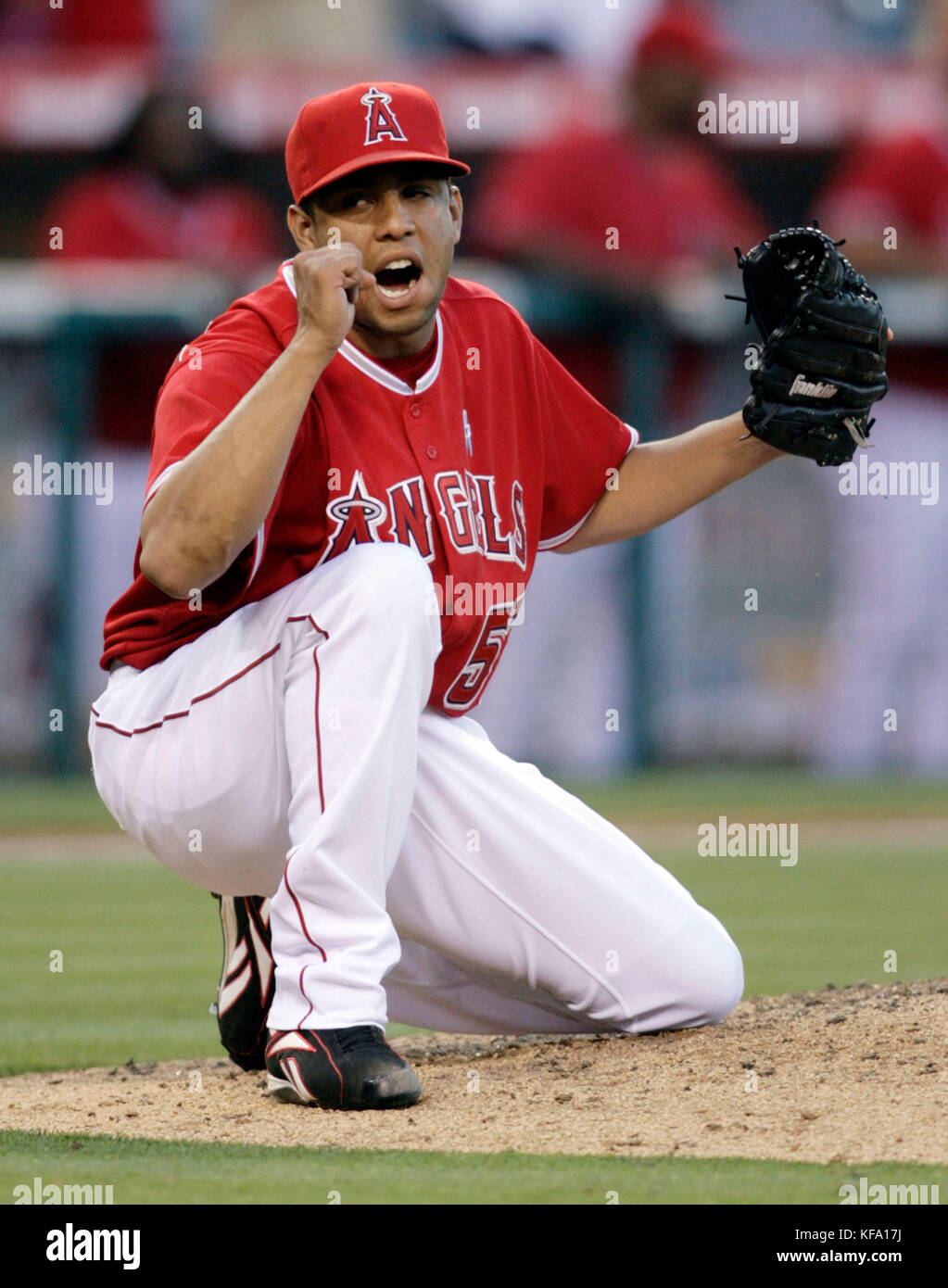 Los Angeles Angels relief pitcher Francisco Rodriguez pumps his fist ...
