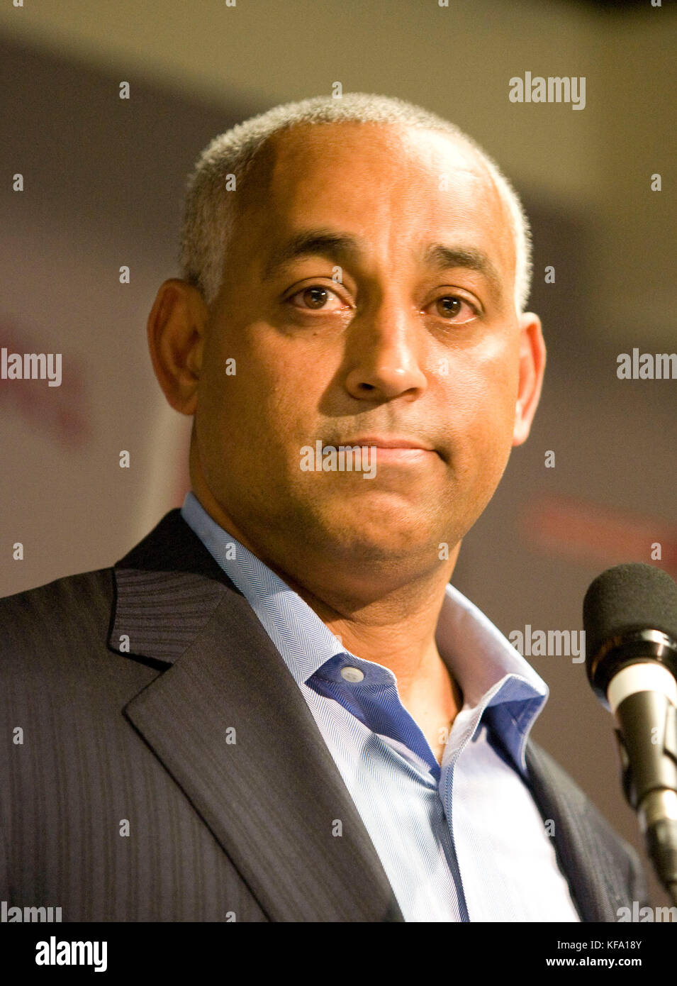 General manager Omar Minaya at a press conference at Angels Stadium in ...