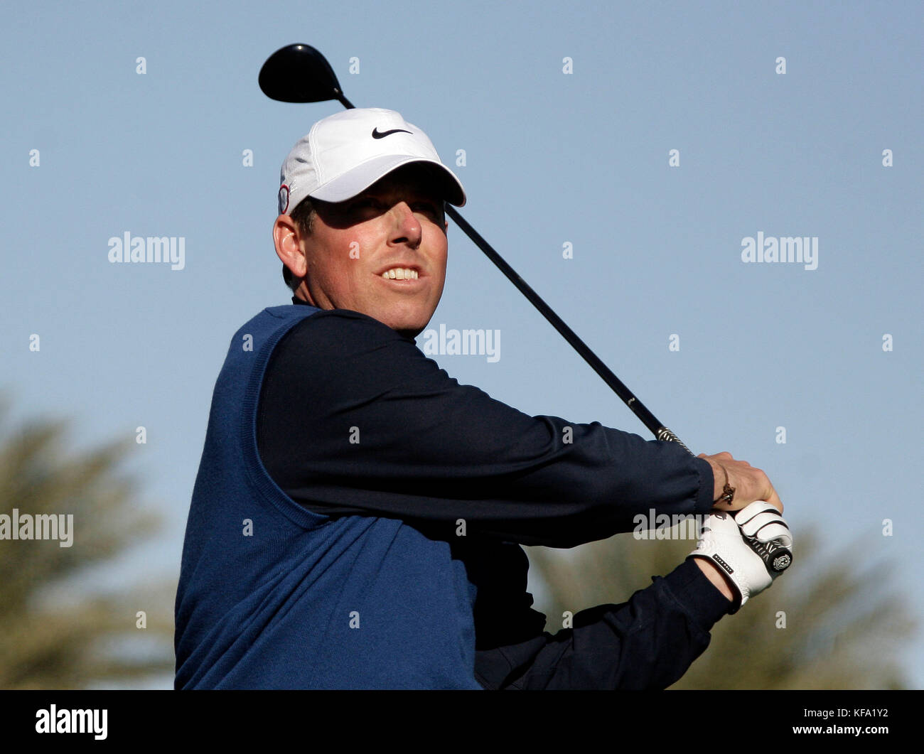 PGA golfer Justin Leonard hits a tee shot during a round of golf at the ...