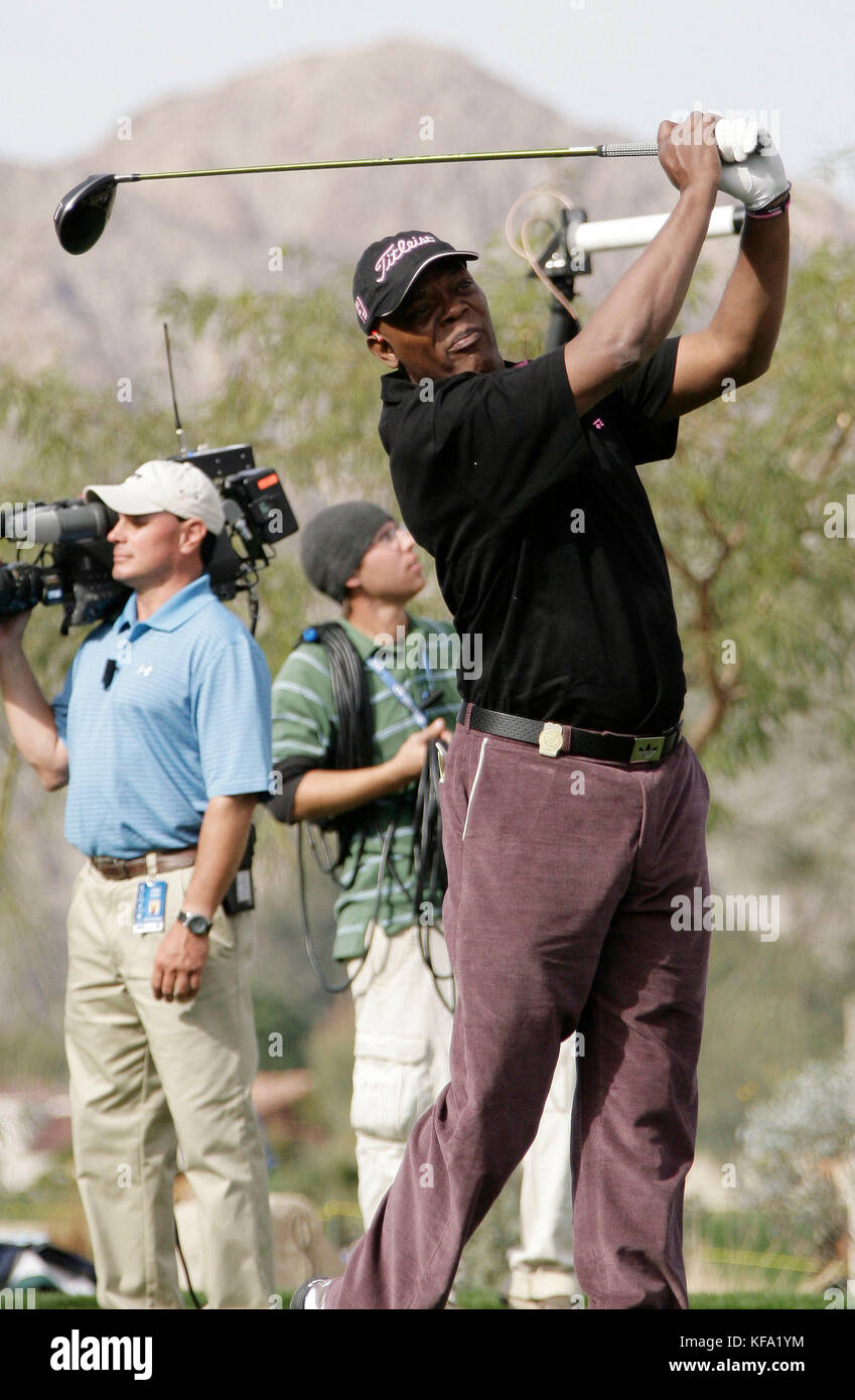 Actor Samuel L. Jackson plays golf at the Bob Hope Chrysler Classic at ...