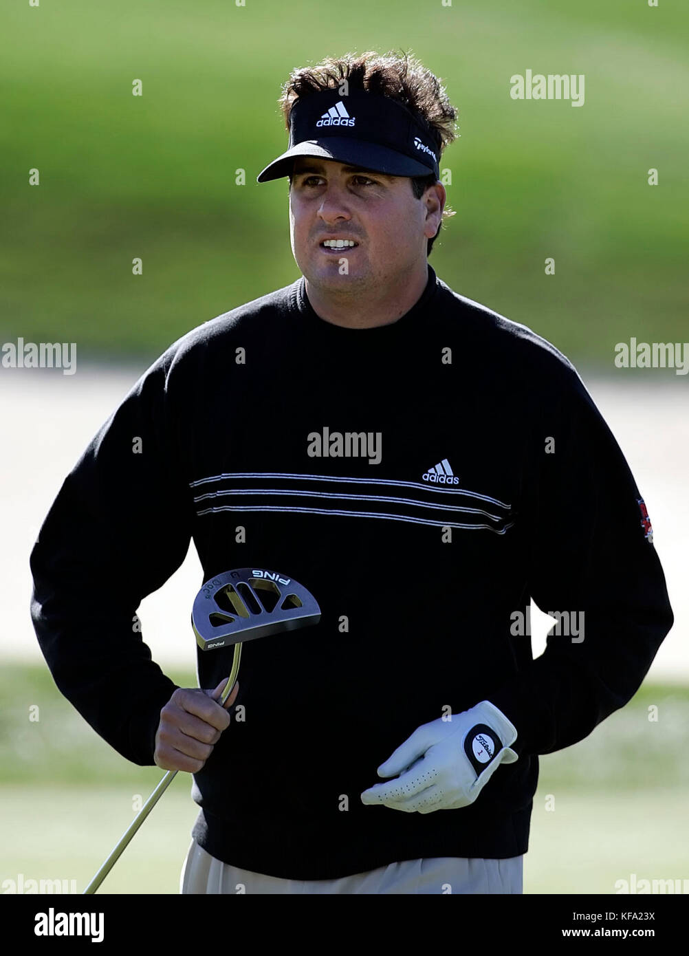 PGA golfer Pat Perez walks off the green after bogeying the the first ...