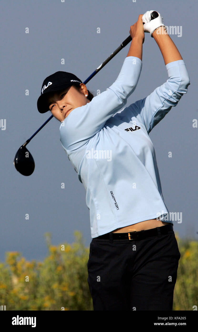 Hee-Won Han of South Korea watches her drive from the 13th tee during ...
