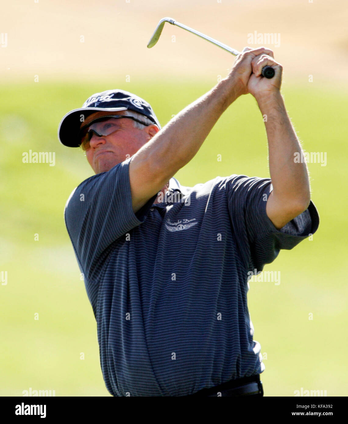 Golfer Scott Simpson hitting a tee shot on the 4th hole of the TPC ...